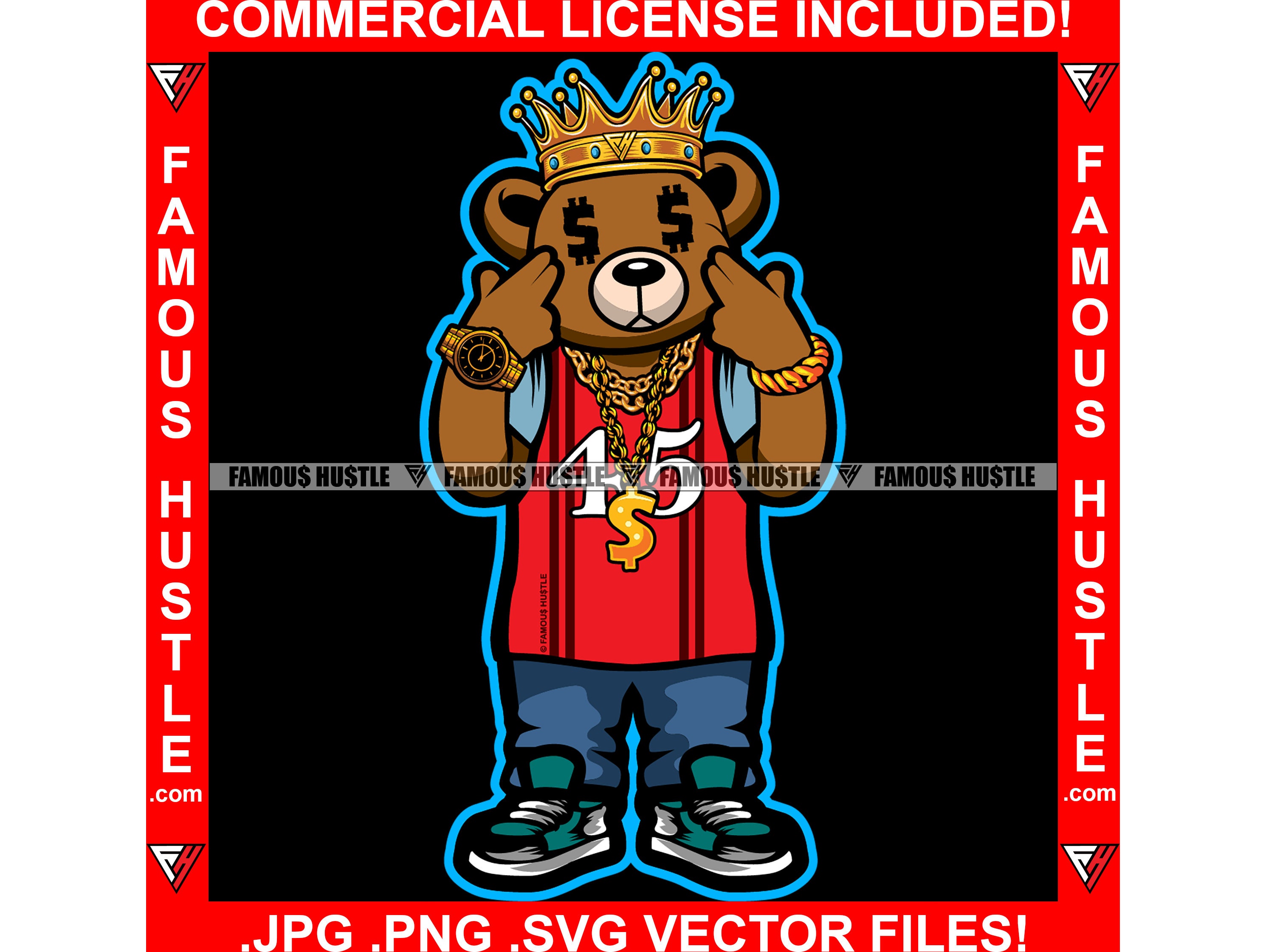 Gangster Hustle Teddy Bear King Wearing Basketball Jersey Gold Necklace ...