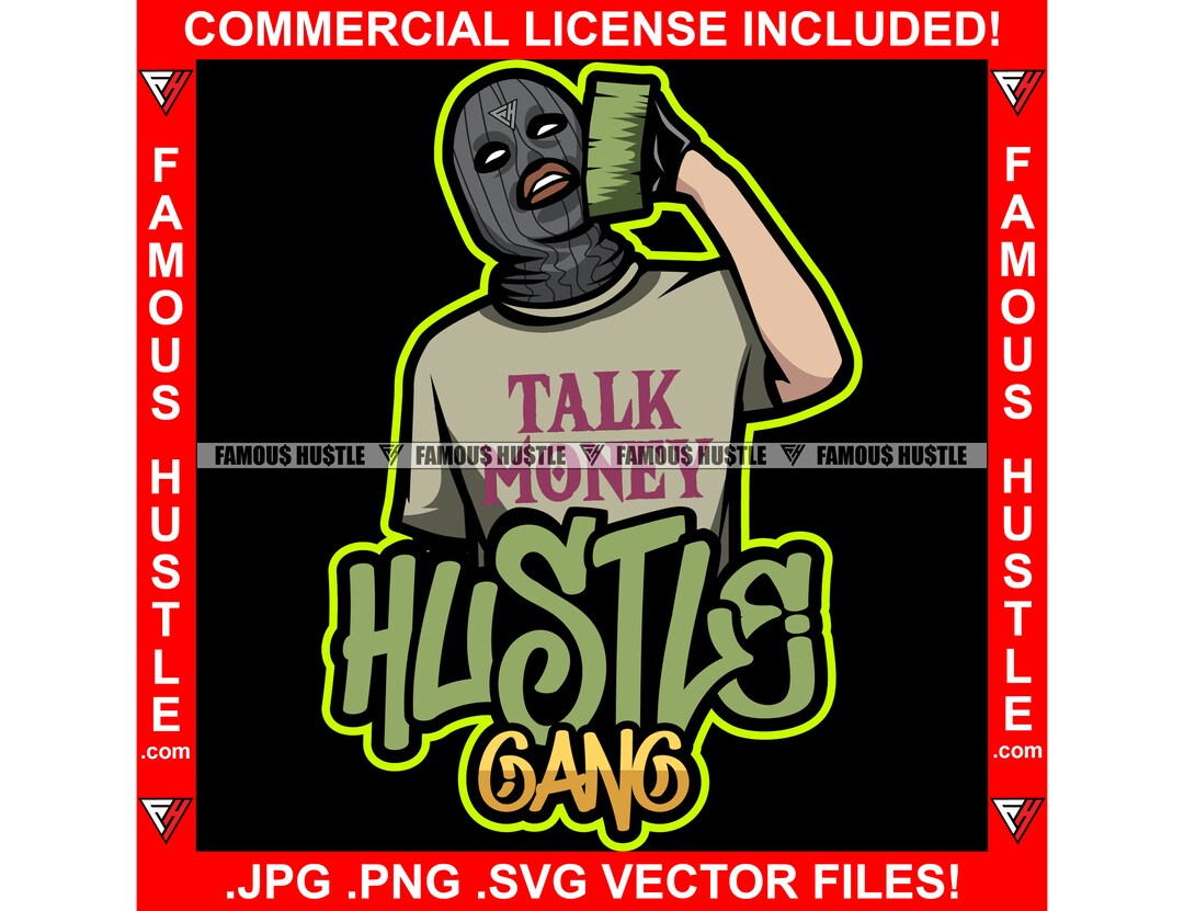 Talk Money Hustle Gang Gangster Man Hold Money Bundle Rice Mask Hip Hop ...