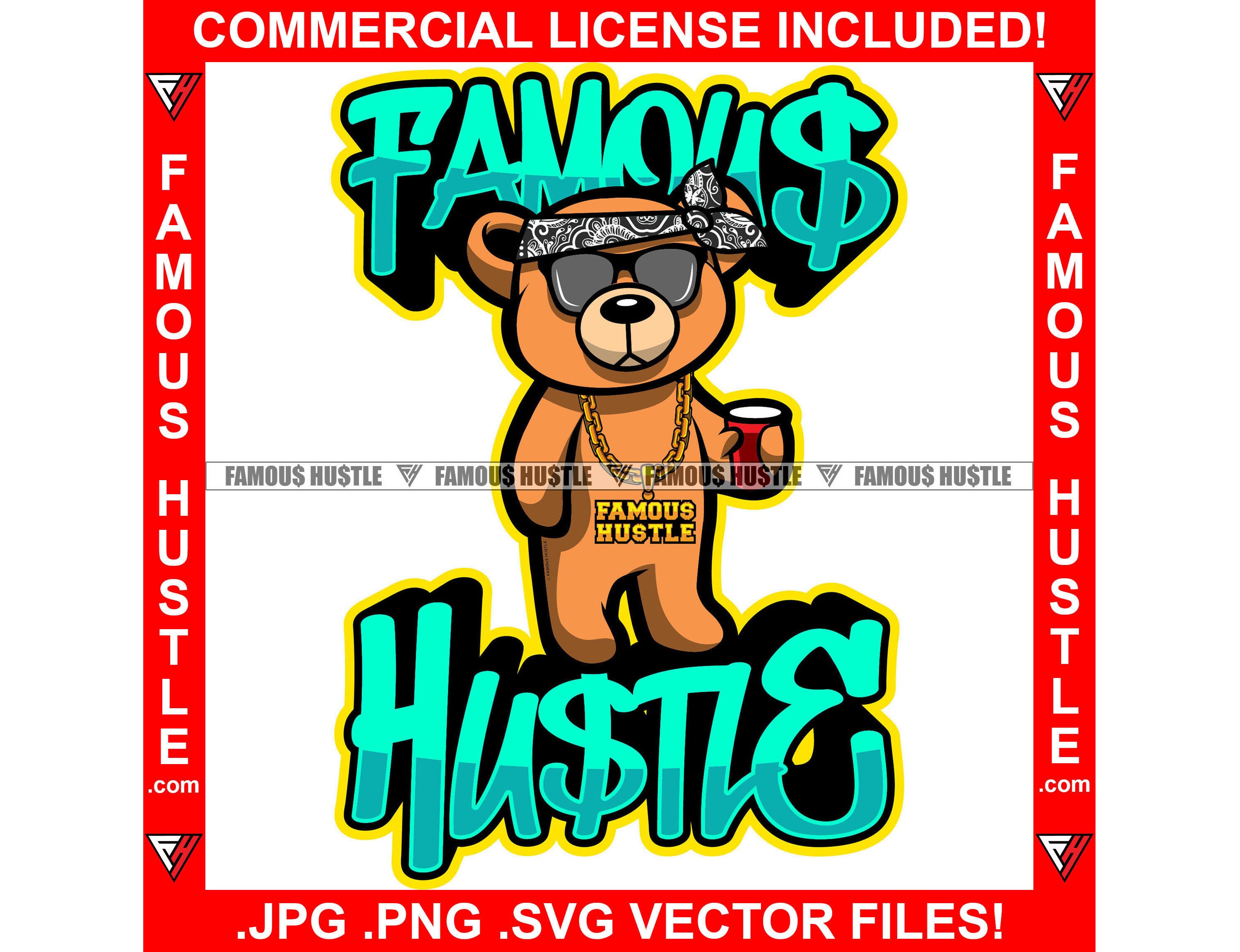 Famous Hustle Gangster Teddy Bear Glass Wearing Sunglasses Bandana Hip ...