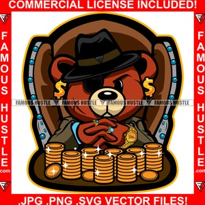 Gangster Hustle Teddy Bear Scar Face Mafia Mob Boss Fedora Hat Gold ...