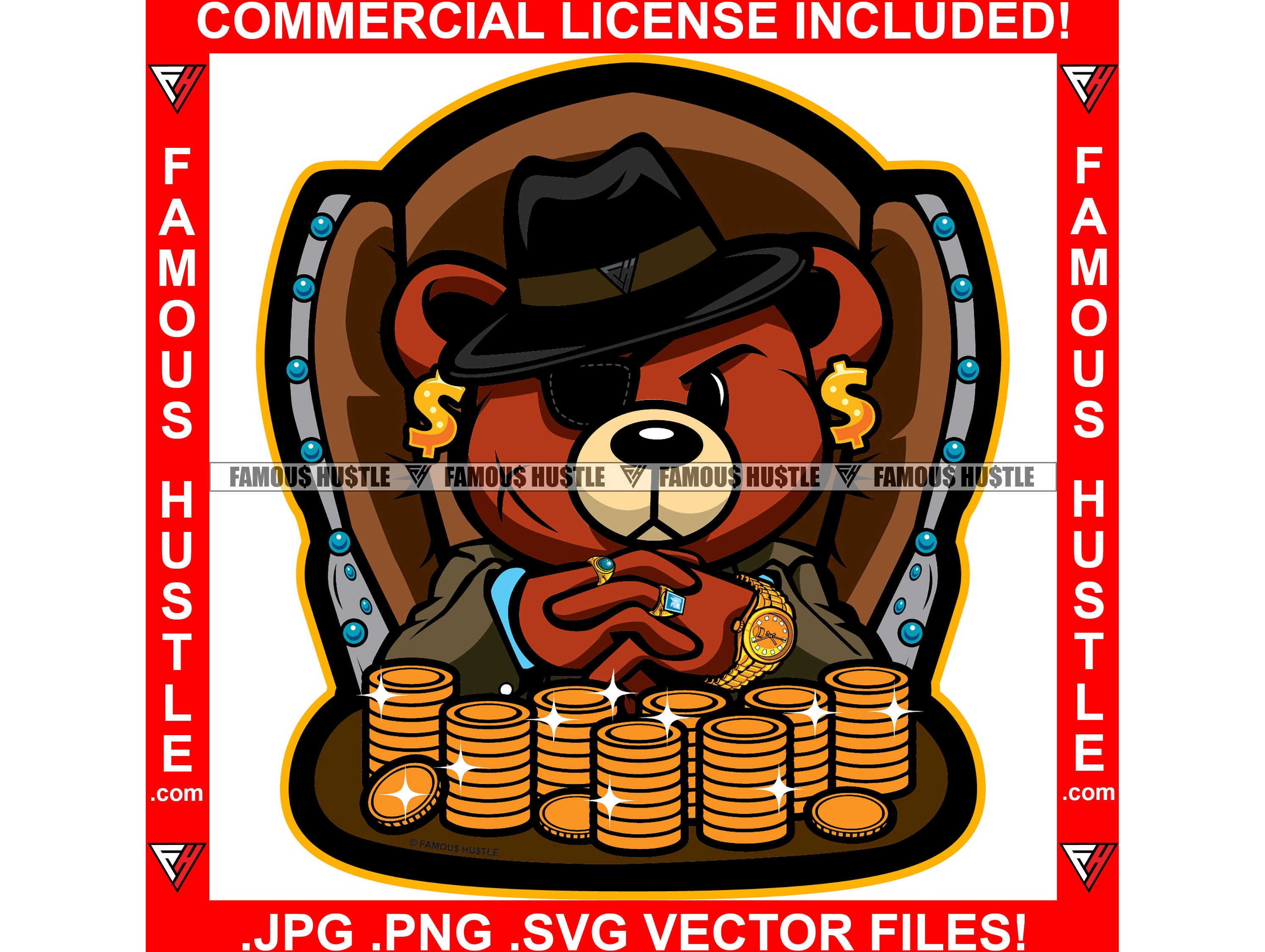 Gangster Hustle Teddy Bear Scar Face Mafia Mob Boss Fedora Hat Gold ...