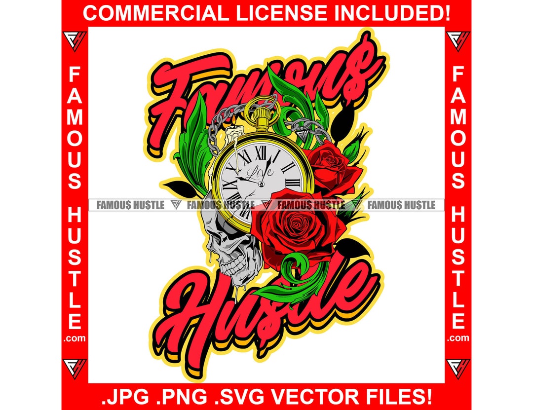 Famous Hustle Skull Skeleton Time Clock Roses Candle Dead - Etsy