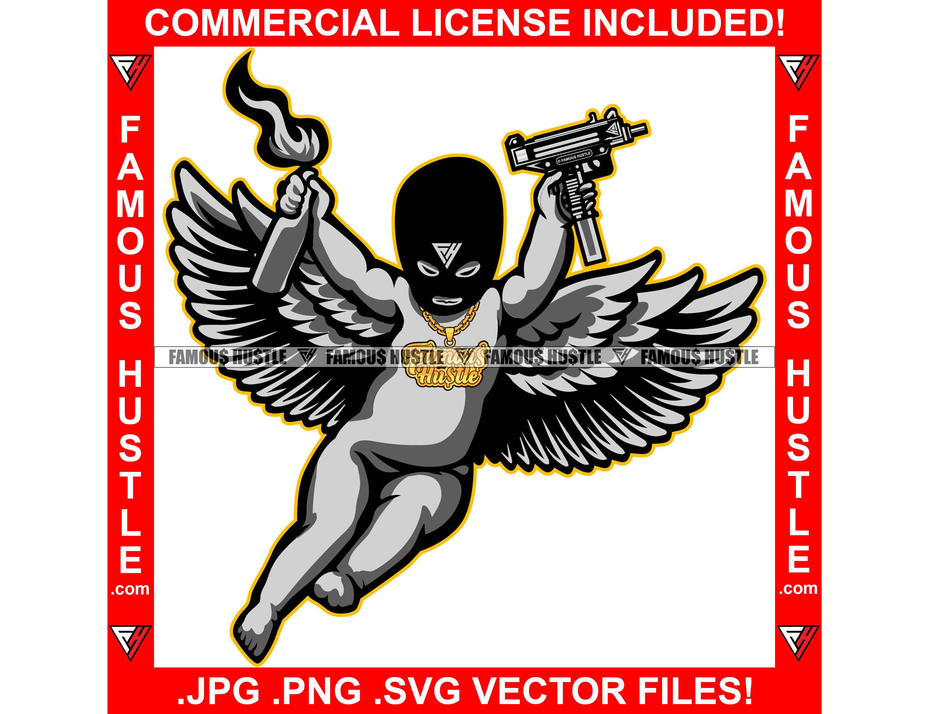 Gangster Devil Angel Wings Wearing Ski Mask Machine Gun Trap Savage ...