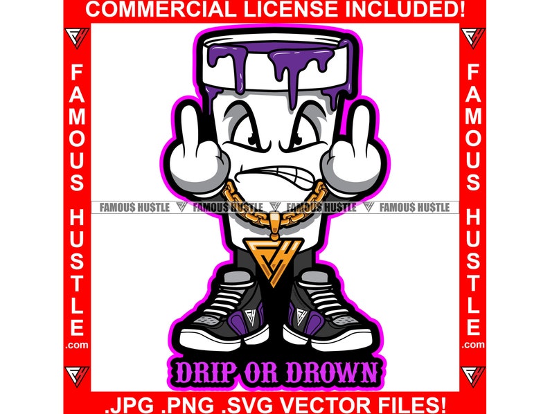 Gangster Hustle Purple Drink Cup Dripping Lean Giving Middle Finger ...