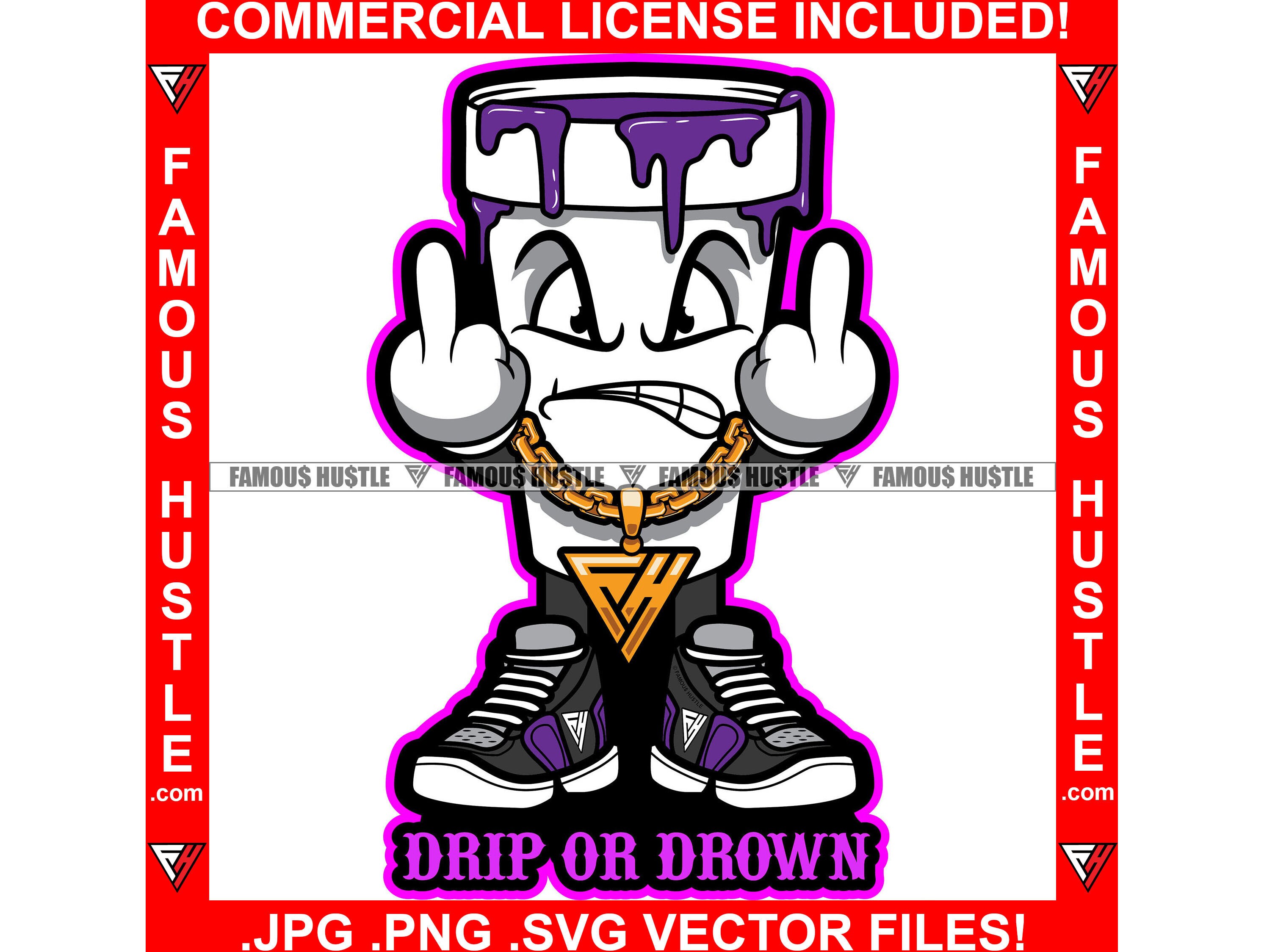 Gangster Hustle Purple Drink Cup Dripping Lean Giving Middle Finger ...