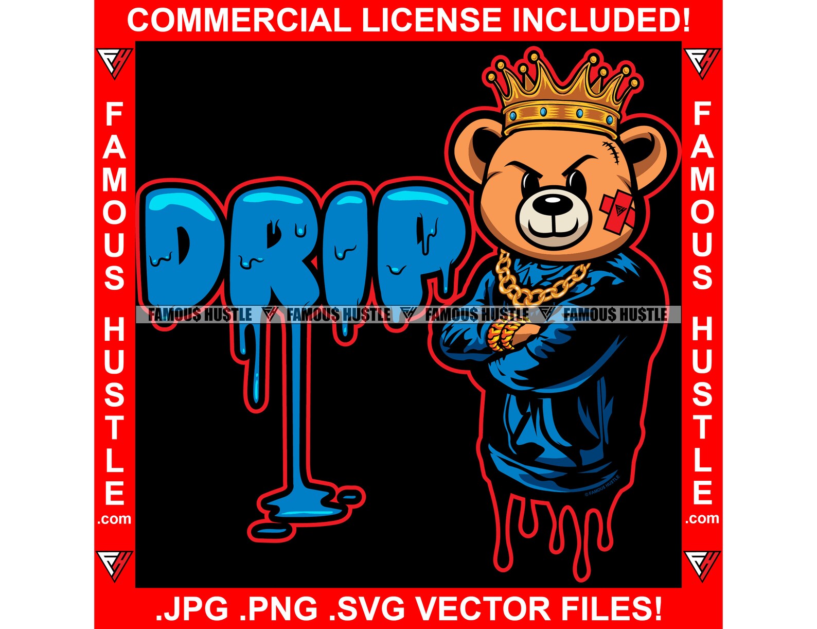 Drip Gangster Hustle Teddy Bear King Scar Face Gold Chain Trap Rich ...