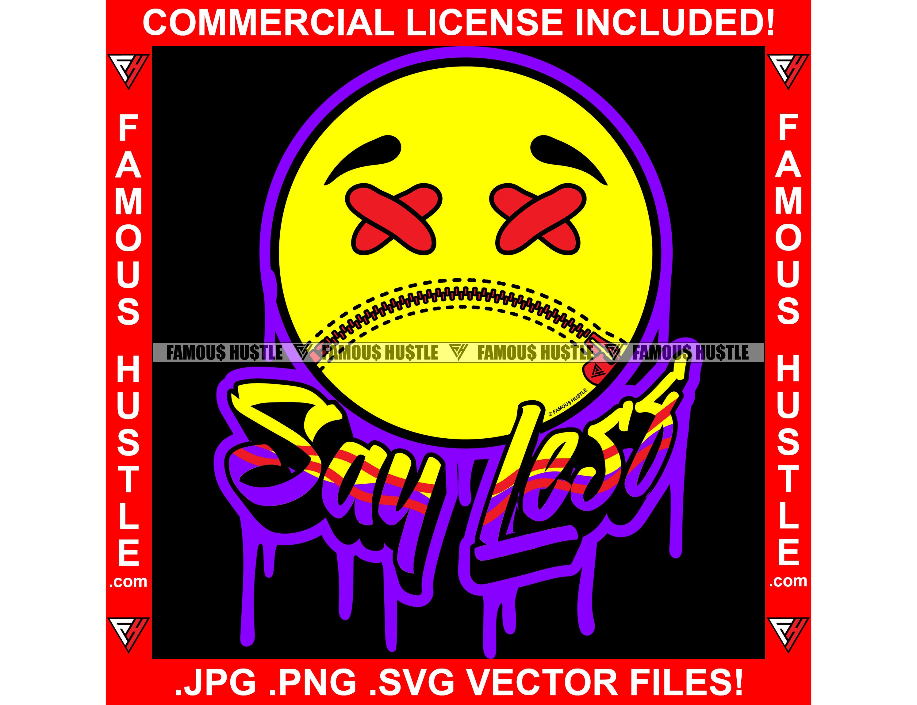 Say Less Hustle Sad Emoji Zipper Mouth Stitched Eyes Drip - Etsy