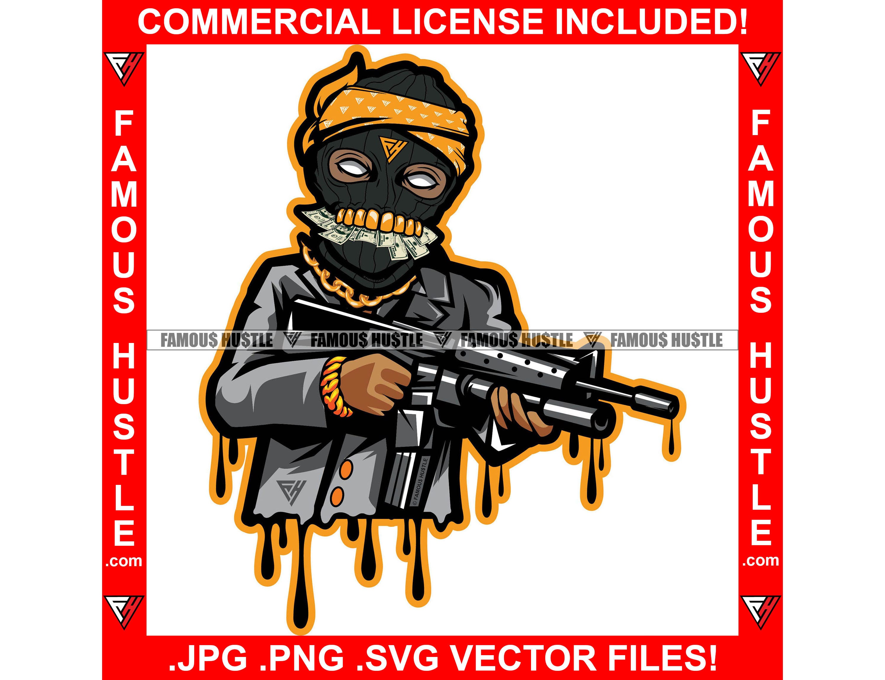 Gangster Ski Mask Gold Teeth Eating Money Machine Gun Drip Dripping ...