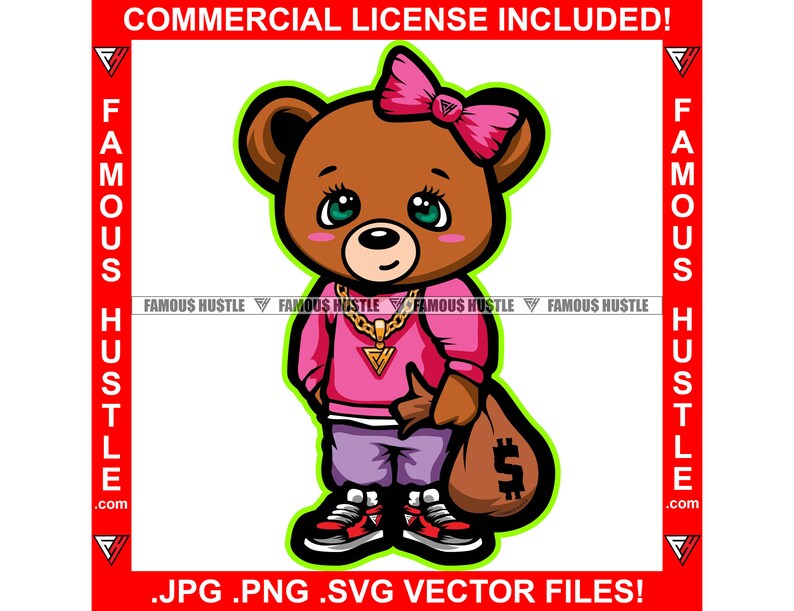 Gangster Hustle Cute Teddy Bear Cash Money Bag Boss Lady Girl Rich Dope ...