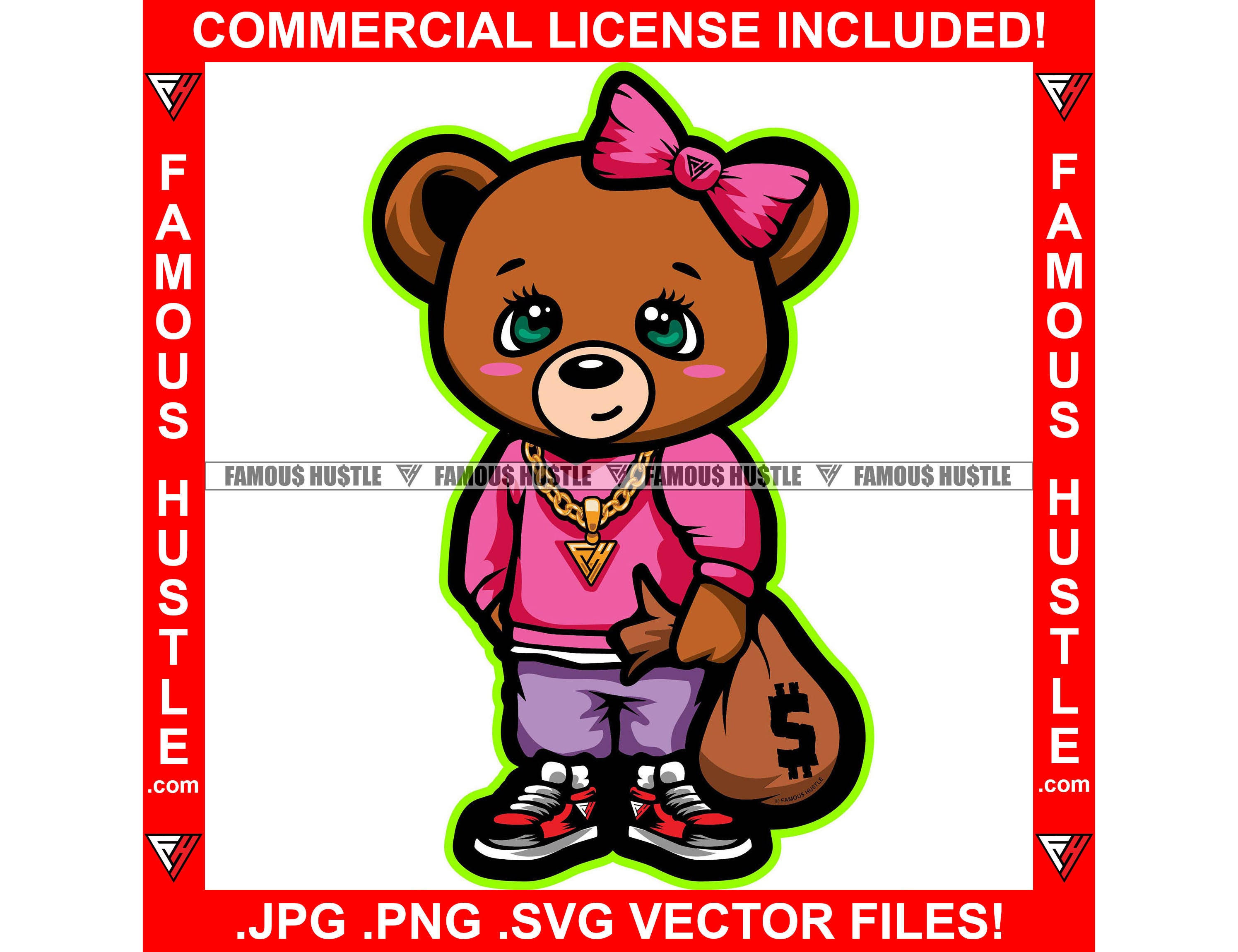 Gangster Hustle Cute Teddy Bear Cash Money Bag Boss Lady Girl Rich Dope ...