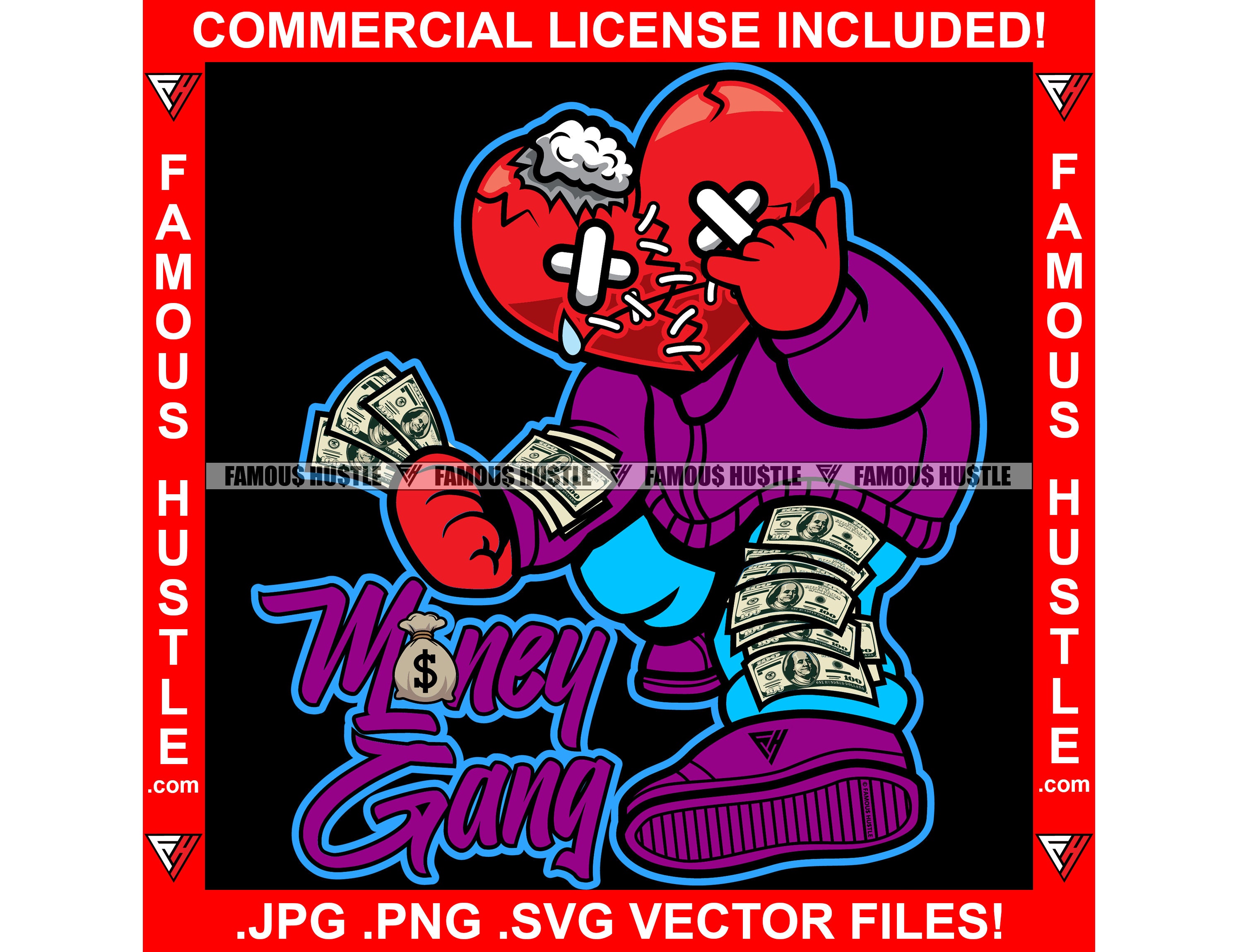 Money Gang Hustle Gangster Broken Heart Middle Finger Heartless Bag ...