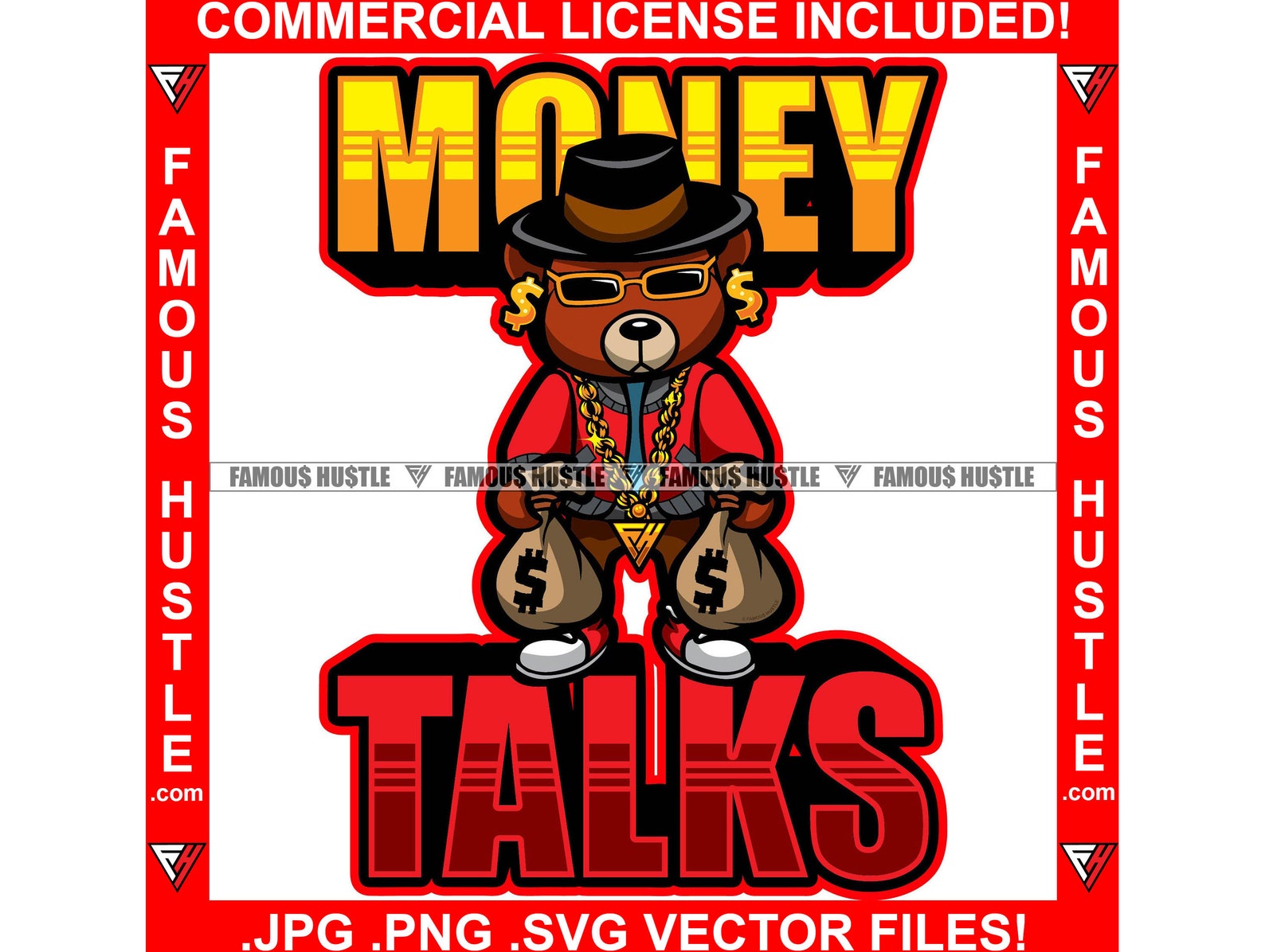 Money Talks Gangster Hustle Teddy Bear Pimp Fedora Hat Sunglasses ...