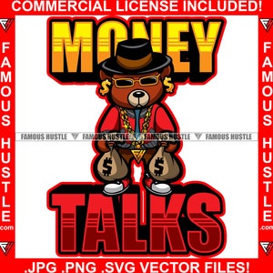 Money Talks Gangster Hustle Teddy Bear Pimp Fedora Hat Sunglasses ...