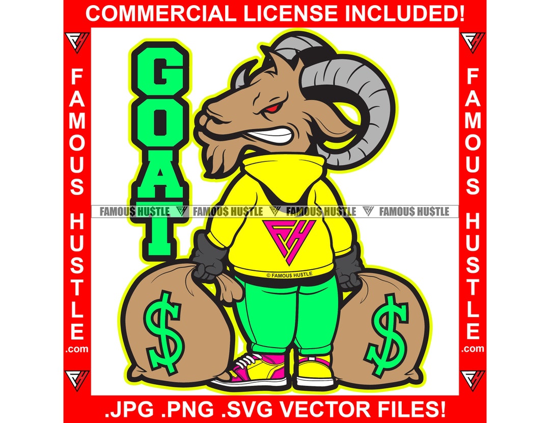 Goat G.O.A.T Wearing Street Wear Clothes Holding Cash Money Bag Hip Hop ...