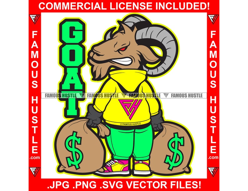 Goat G.O.A.T Wearing Street Wear Clothes Holding Cash Money Bag Hip Hop ...