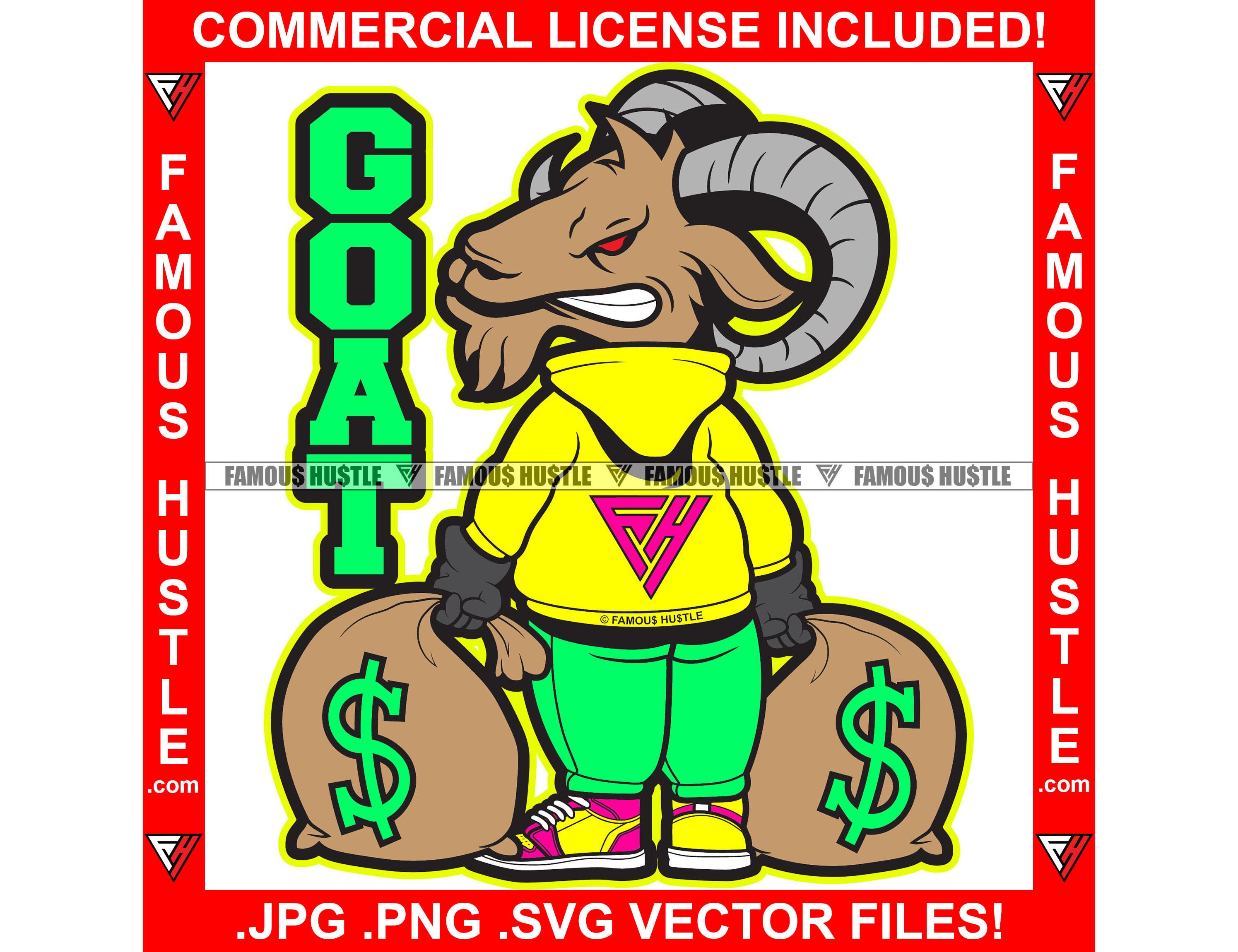 Goat G.O.A.T Wearing Street Wear Clothes Holding Cash Money Bag Hip Hop ...