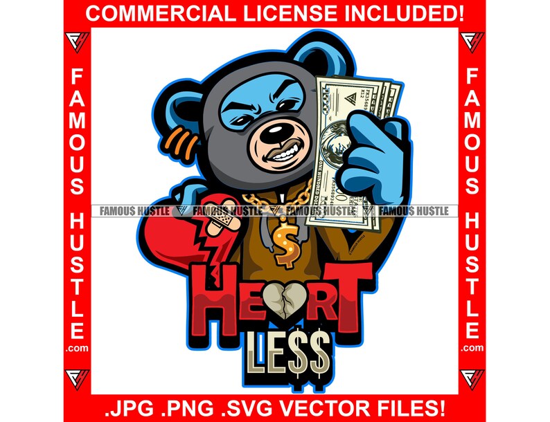 Hustle Teddy Bear Wearing Ski Mask Holding Money Stack Broken - Etsy