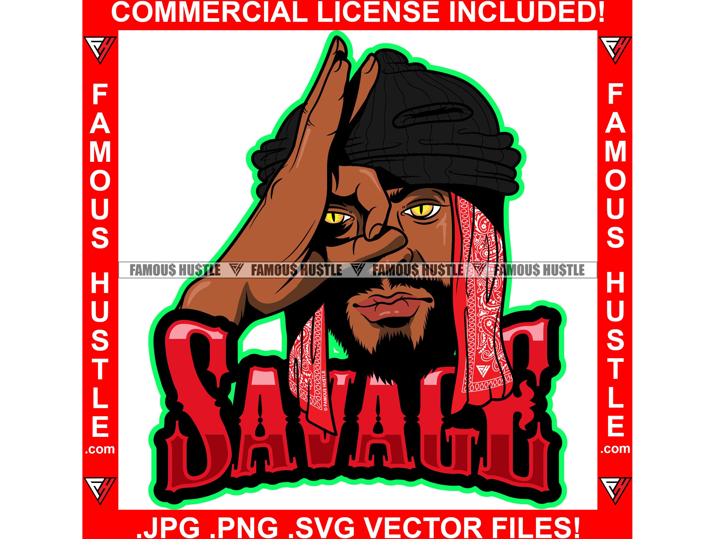 Savage Gangster Hustle Gang Member Hand Sign Wearing Cap Paisley Thug ...
