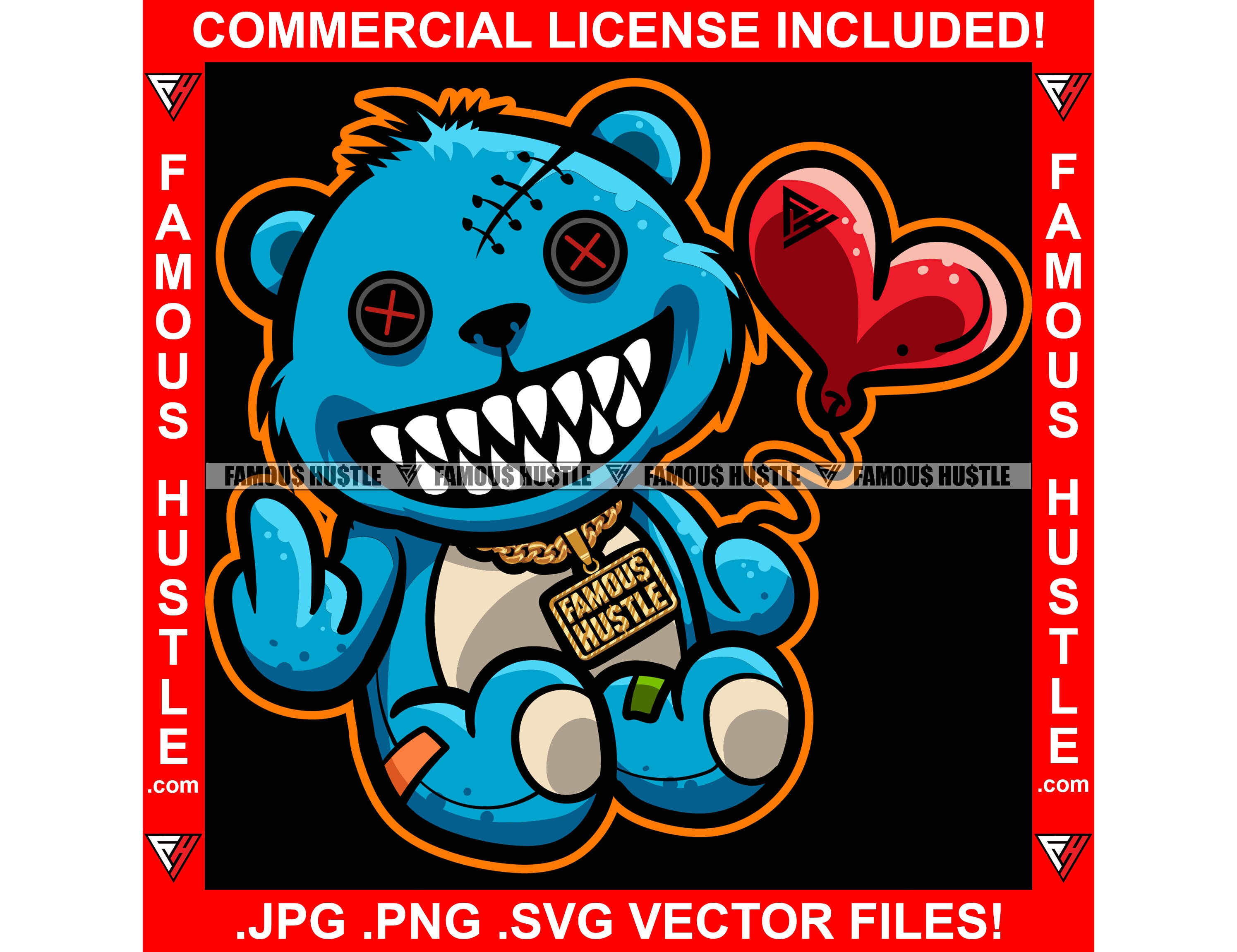 Adorable Face Horror Teddy Bear Heart Balloon Sharp Scary Teeth ...