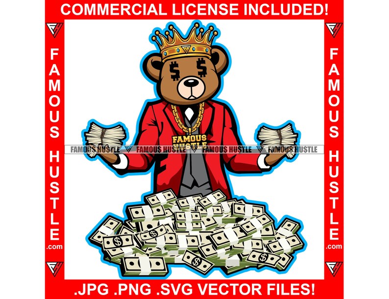 Gangster Teddy Bear King Dollar Sign Eyes Money Hip Hop Rap Rapper Trap ...