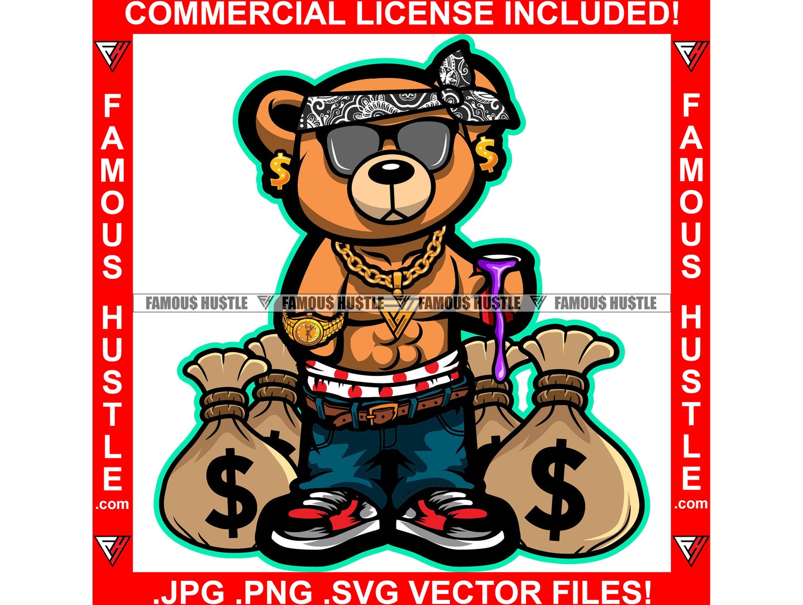 Gangster Hustle Teddy Bear Money Bag No Shirt Abs Pants Sagging Gang ...