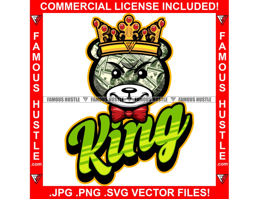 King Gangster Teddy Bear Dollar Sign Skin Money Bags Hip Hop Rap Crown ...