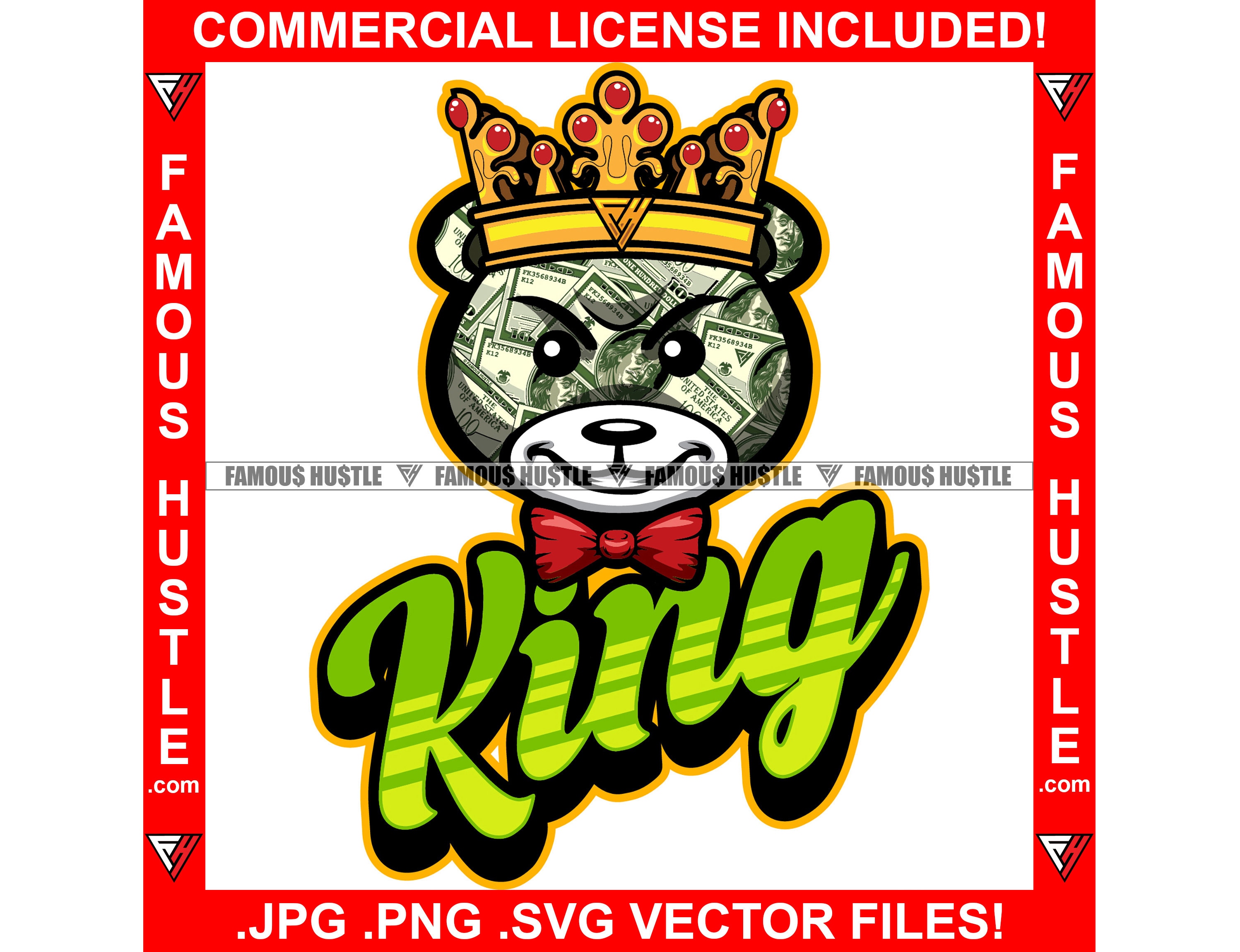 King Gangster Teddy Bear Dollar Sign Skin Money Bags Hip Hop Rap Crown ...