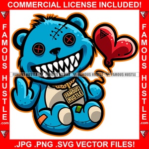 Adorable Face Horror Teddy Bear Heart Balloon Sharp Scary Teeth ...