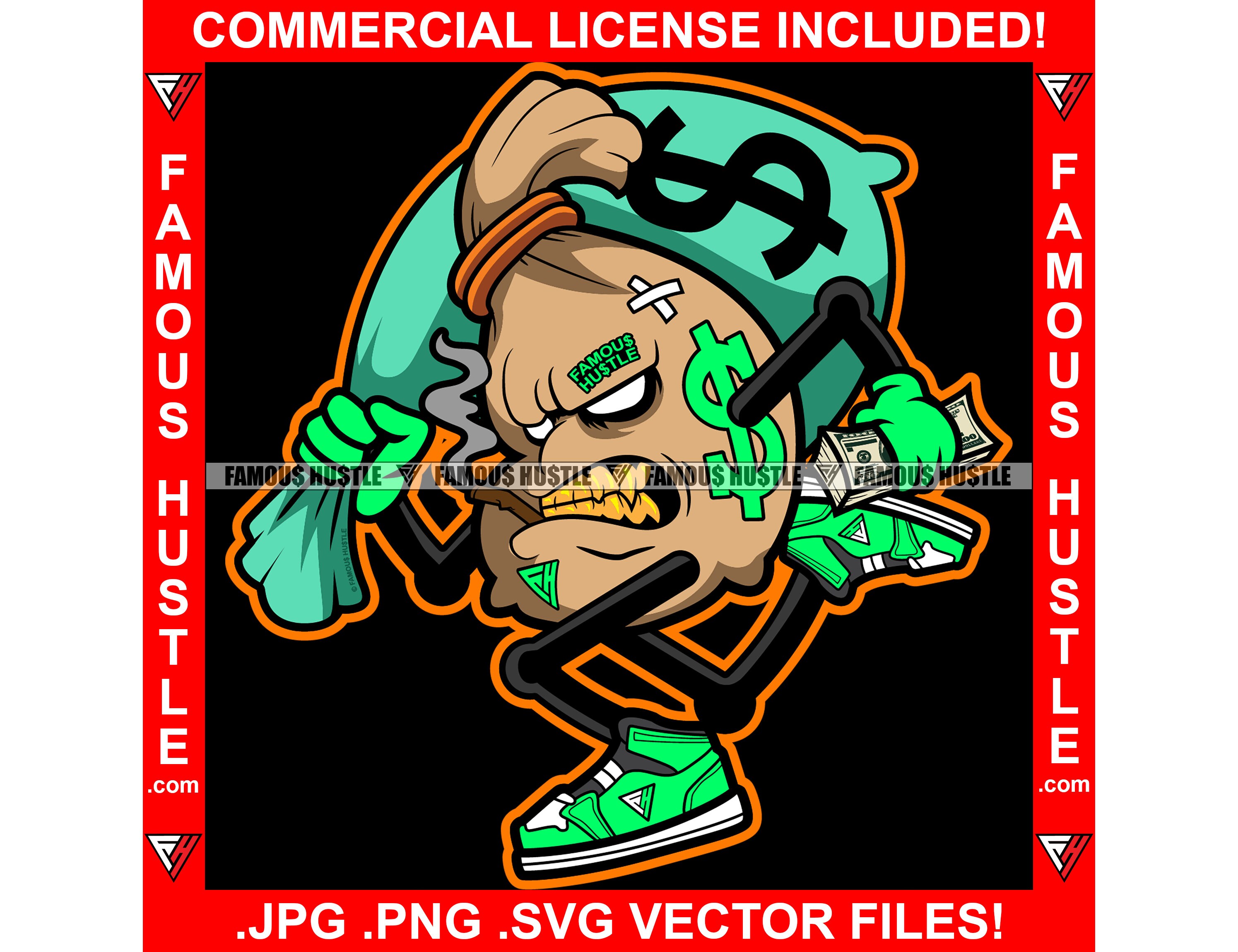 Money Bag Hip Hop Rap Rapper Holding Stack Smoking Mafia Boss Rich Star ...