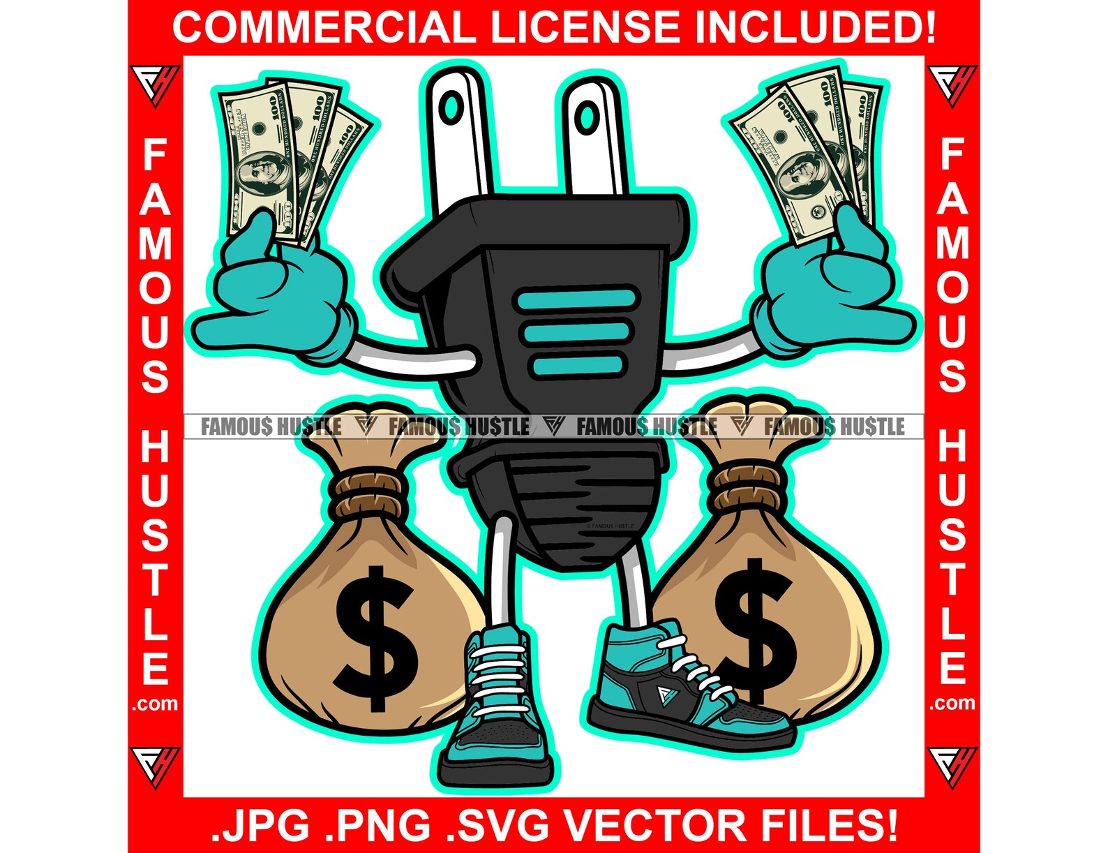 Hustle Plug Holding Money Bag Stack Bag on Side Mafia Gang Trap Boss ...