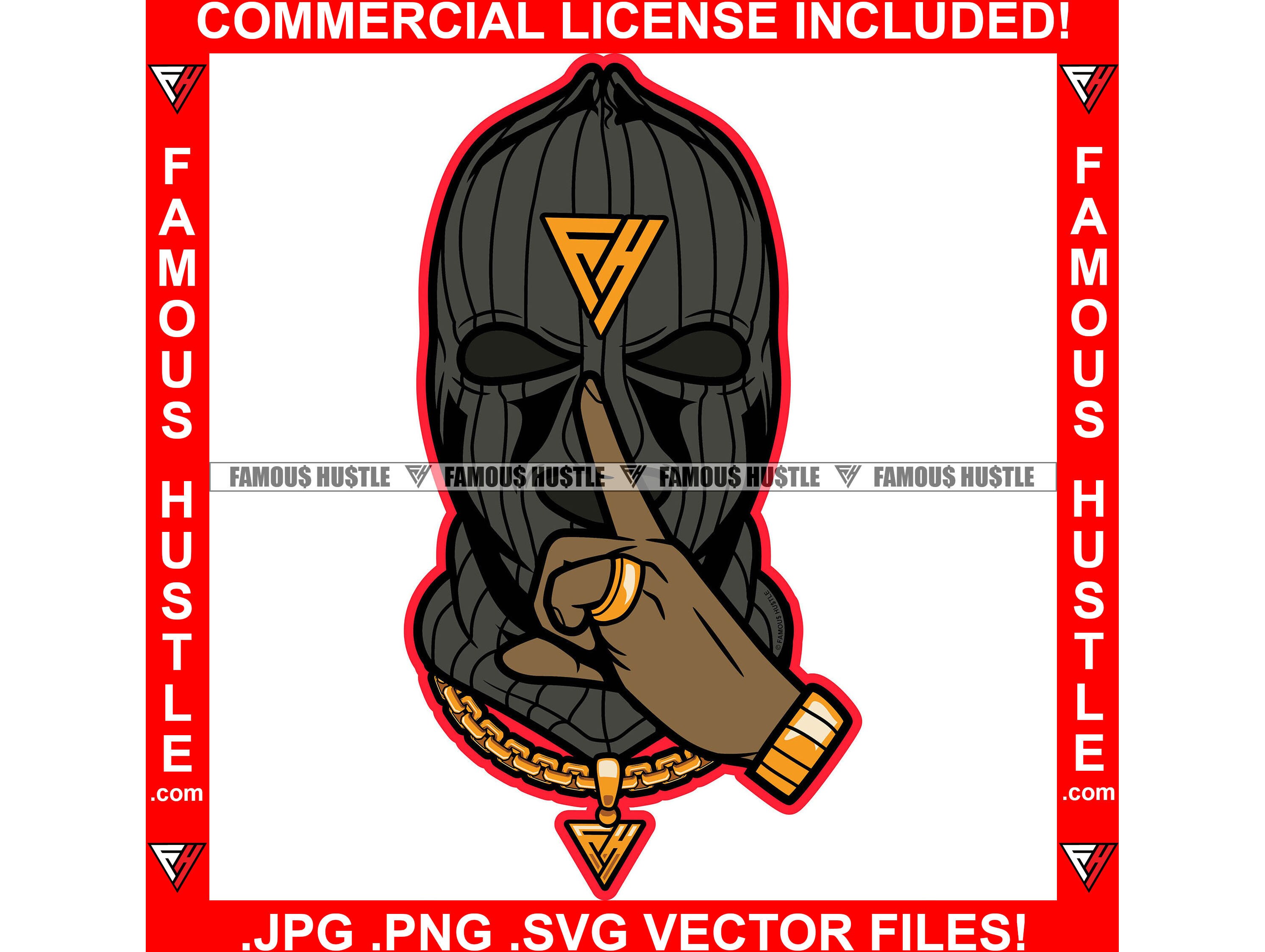 Gangster Ski Mask Shh Finger Famous Hustle Gold Necklace Jewelry Flex ...