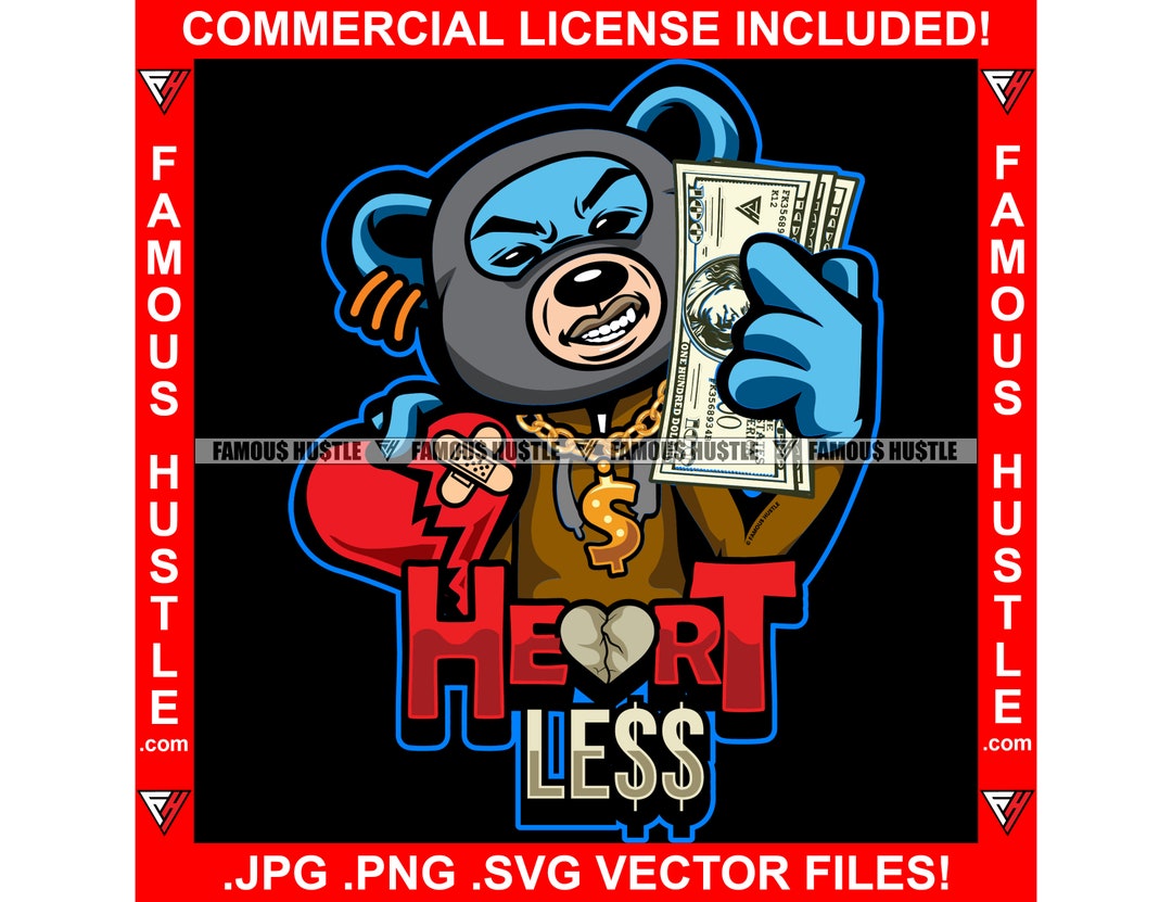 Hustle Teddy Bear Wearing Ski Mask Holding Money Stack Broken Heart ...