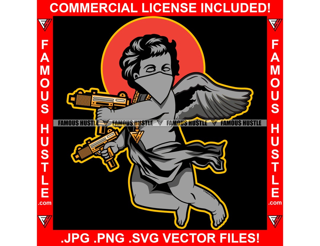 Gangster Angel Statue Holding Machine Gun Bandana Mask Sun Wing Trap ...