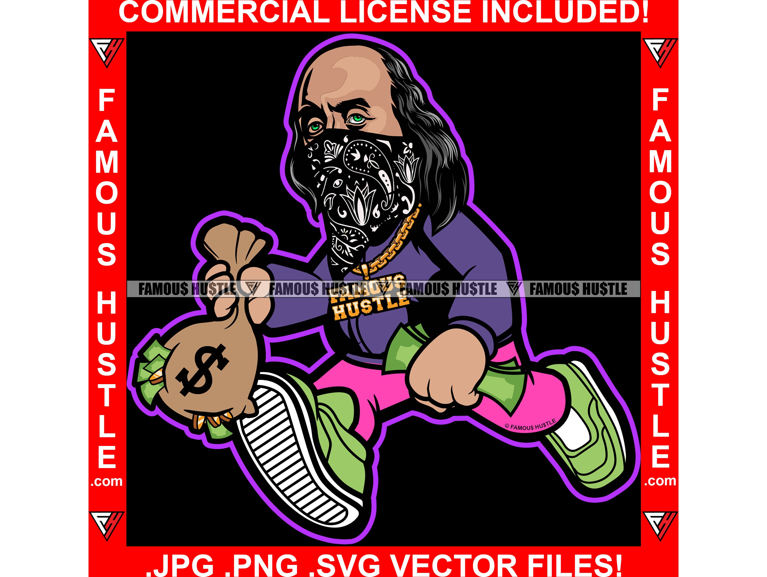 Gangster President Ben Franklin Wearing Bandana Mask Running With Money ...
