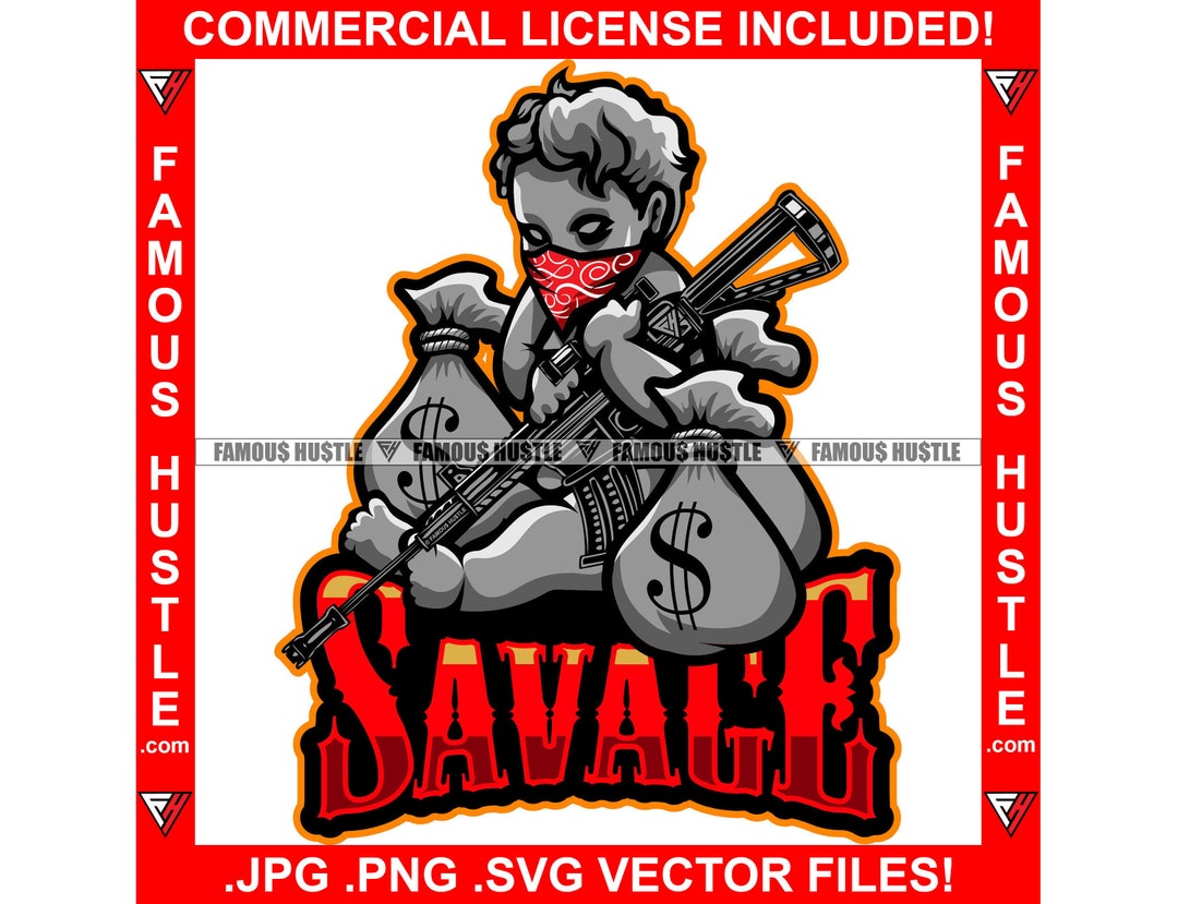 Savage Gangster Baby Angel Statue Machine Gun Money Bags Wearing ...