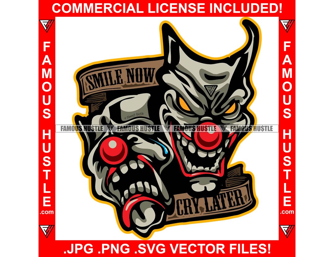 Smile Now Cry Later Happy Sad Clown Mask Evil Boss Demon Hip Hop Rap ...
