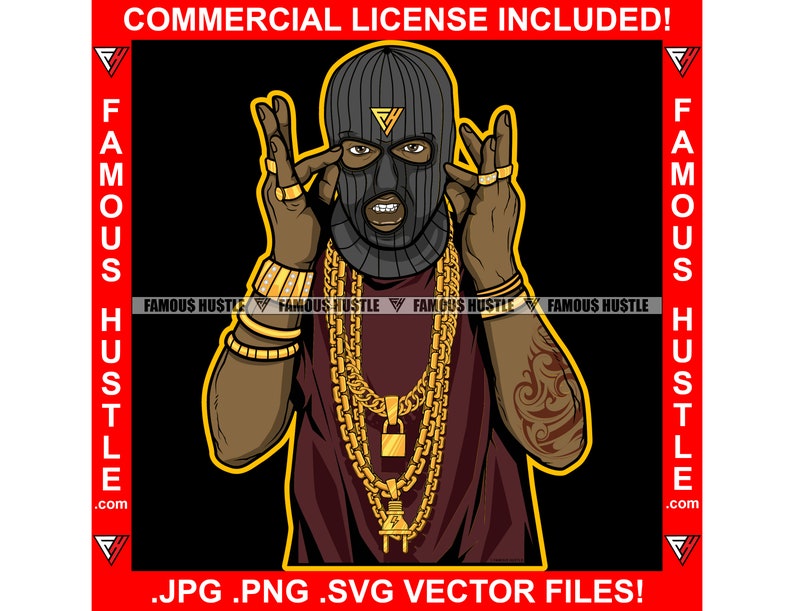 Gangster Thug Wearing Ski Mask Gold Necklace Jewelry Stitched - Etsy