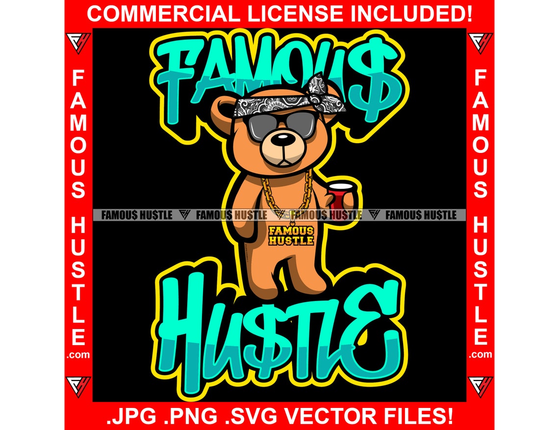 Famous Hustle Gangster Teddy Bear Glass Wearing Sunglasses Bandana Hip ...