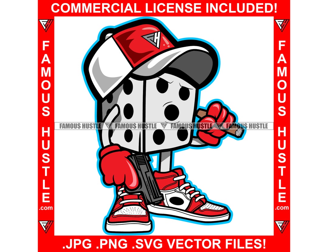 Gangster Hustle Dice Character Smoking Cigar Holding Gun Gangster Mafia ...