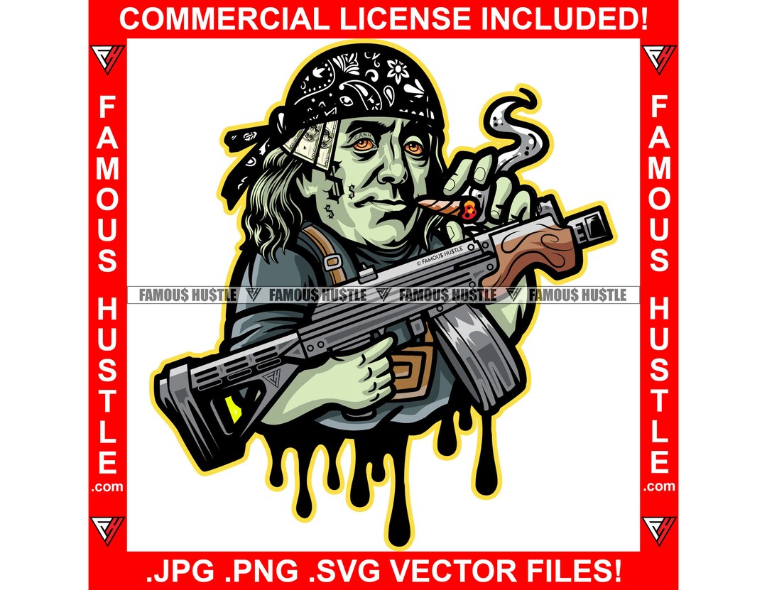 Gangster President Benjamin Franklin Dollar Sign Cash Money Face Tattoo ...