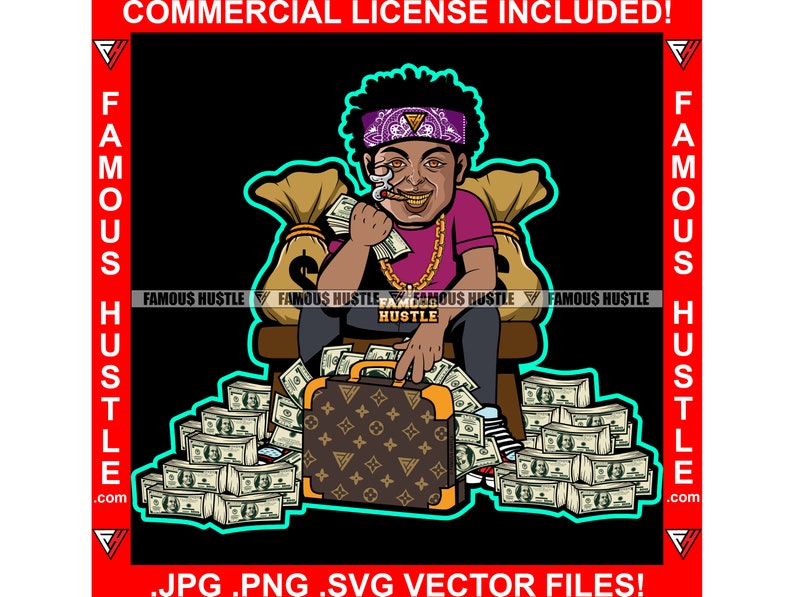 Gangster Hustle Rapper Boss Smoking Cigar Money Stack Wearing - Etsy