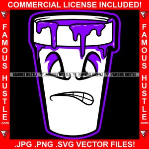 Trap Star Gangster Hustle Purple Drink Cup Dripping Lean Mean Face Hip Hop Rap Gold Chain ...