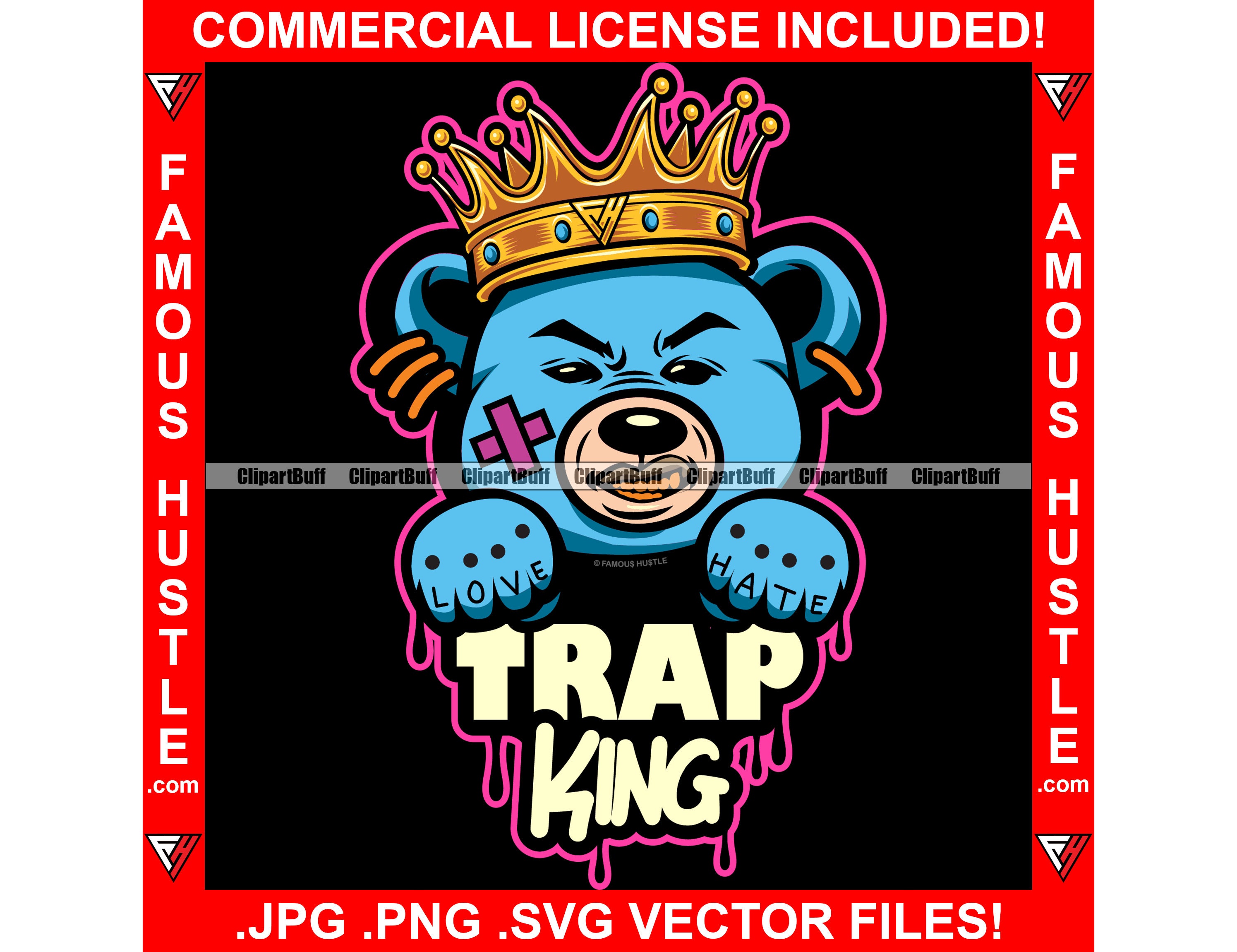 Trap King Gangster Famous Hustle Teddy Bear King Tattoo Earrings Gold ...