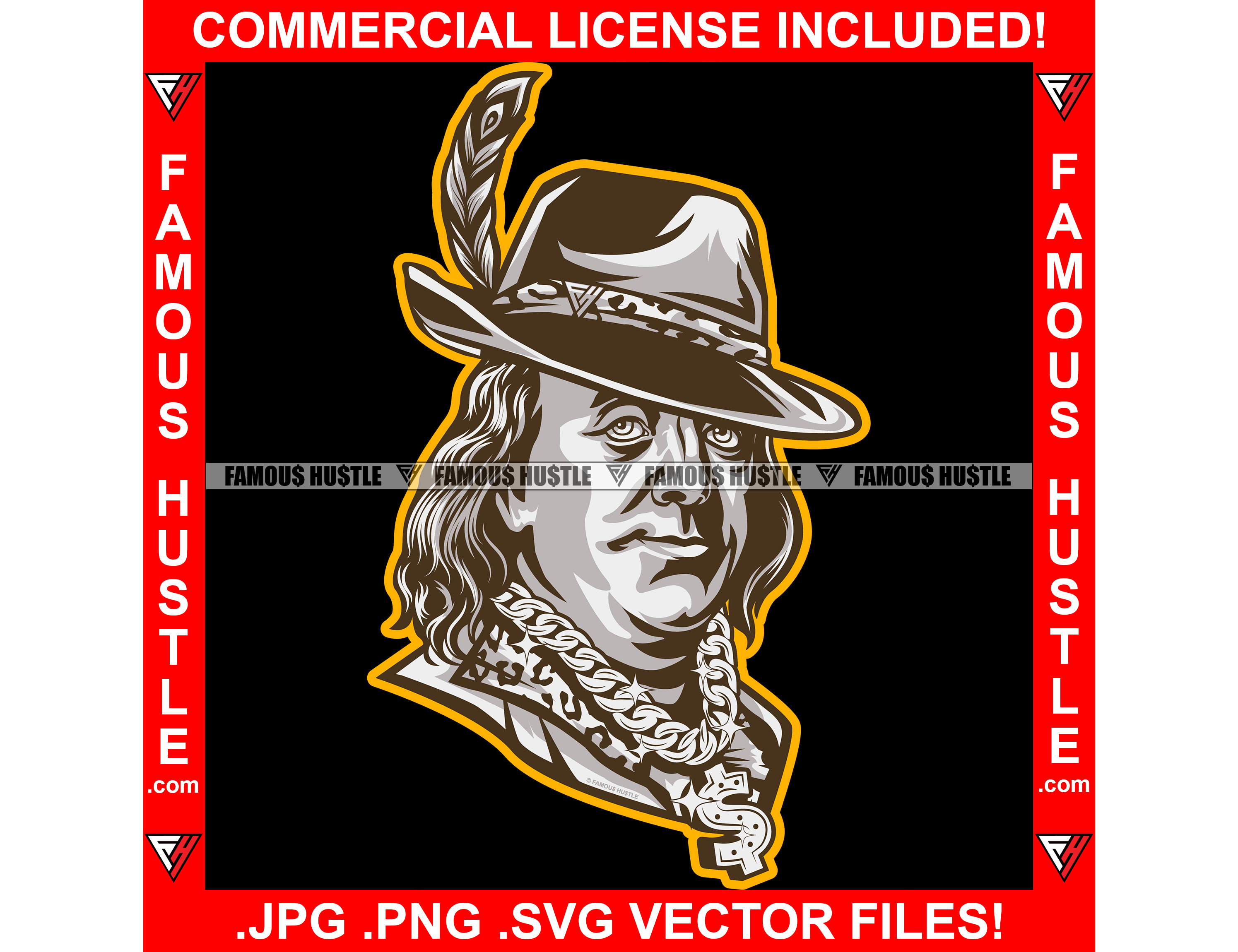 Pimp Ben Franklin Wearing Fedora Hat Gold Necklace Hip Hop Rapper Thug ...