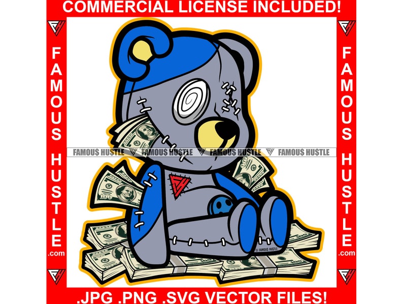 Gangster Hustle Teddy Bear Stitched Head Horror Money Stuffing Cash ...