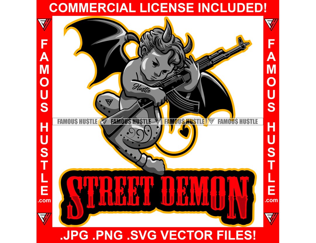 Street Demon Gangster Devil Angel Wings Machine Gun Trap Trapper Savage ...