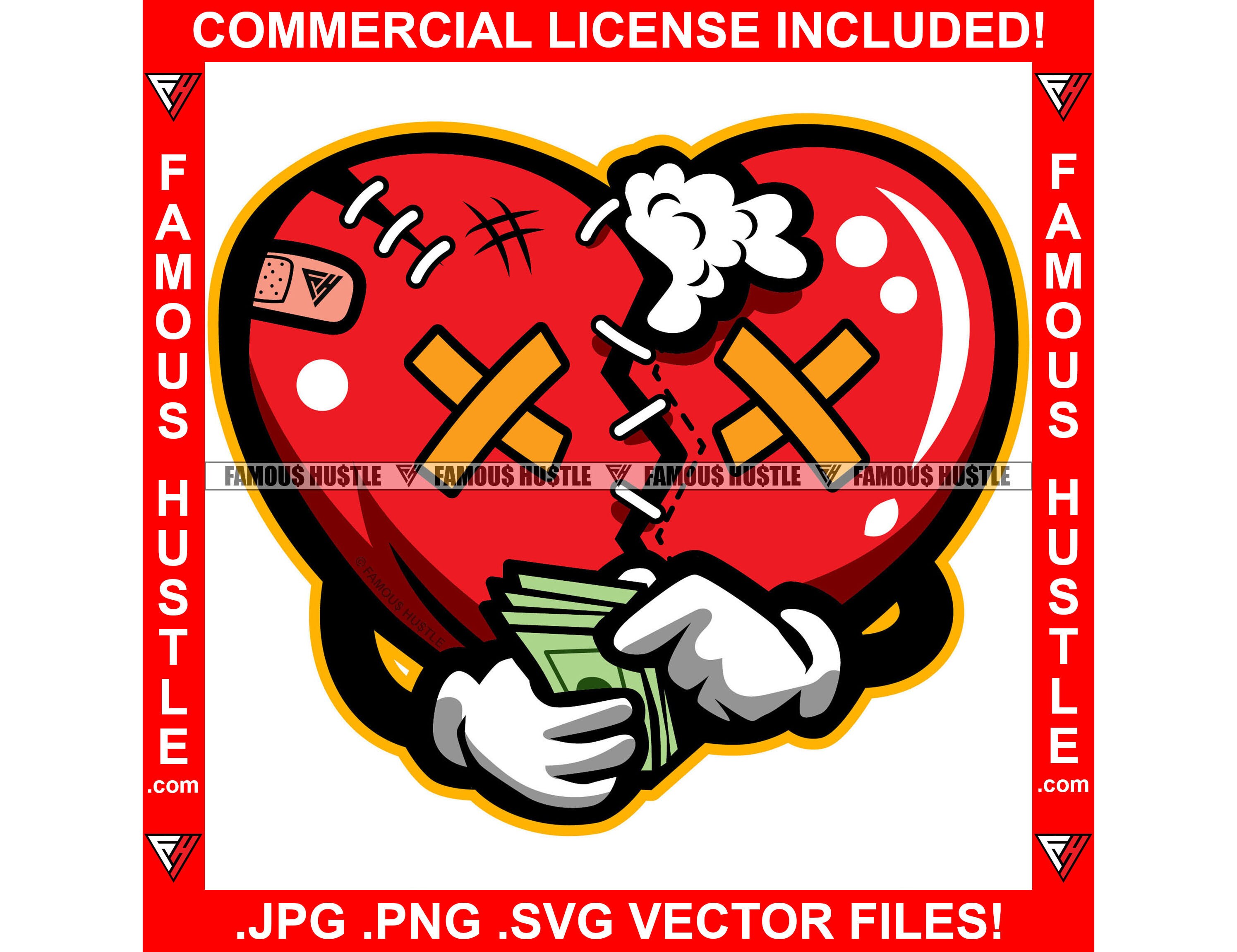 Broken Heart Scar Face Dollar Sign Bandage Eye Stitches Counting Money ...