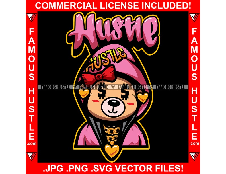 Hustle Teddy Bear Female Dollar Sign Eyes Bow Graffiti Hoodie Gold ...