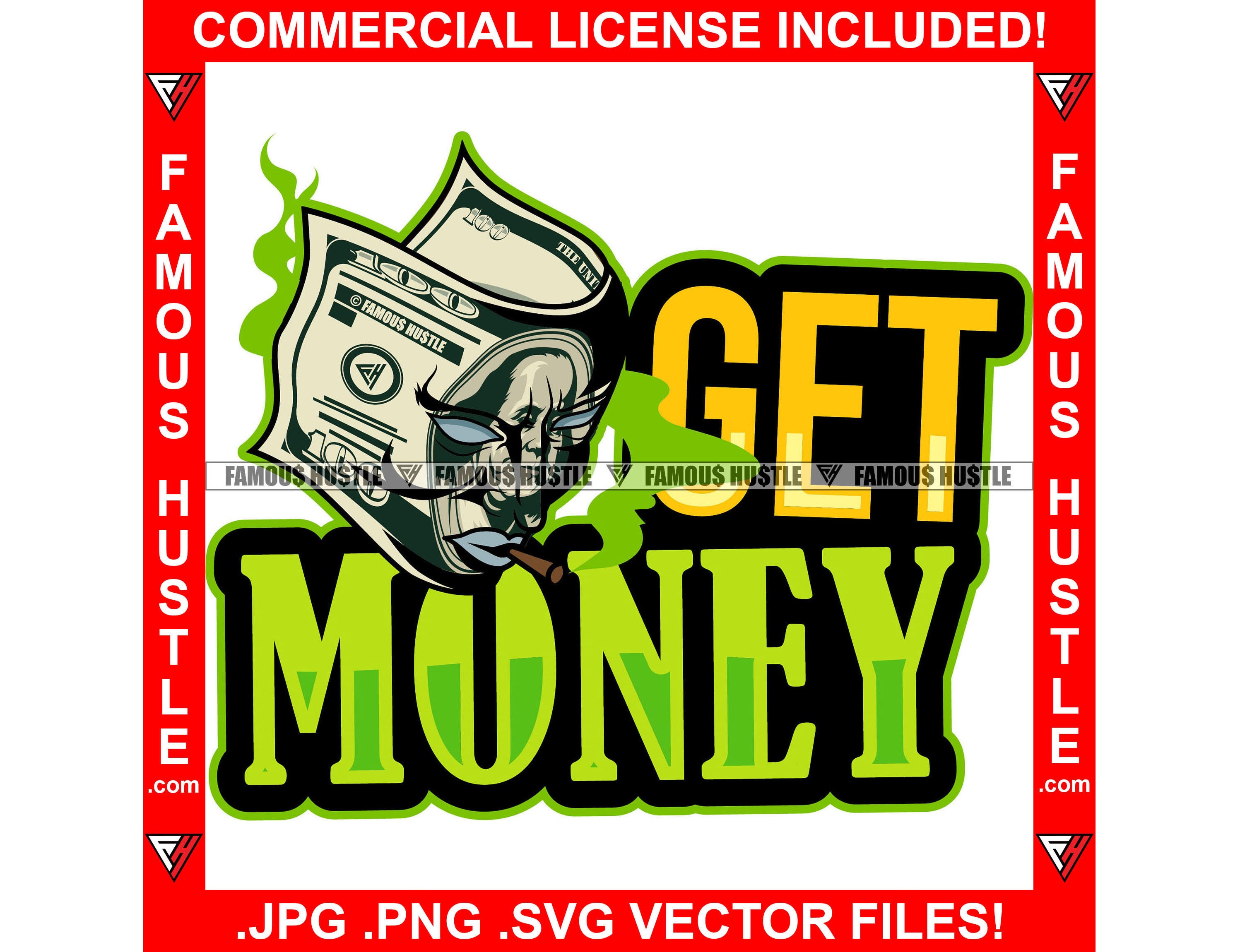 Get Money Gangster 100 Dollar Bill Cartoon Character Smoking Cigar Rich ...
