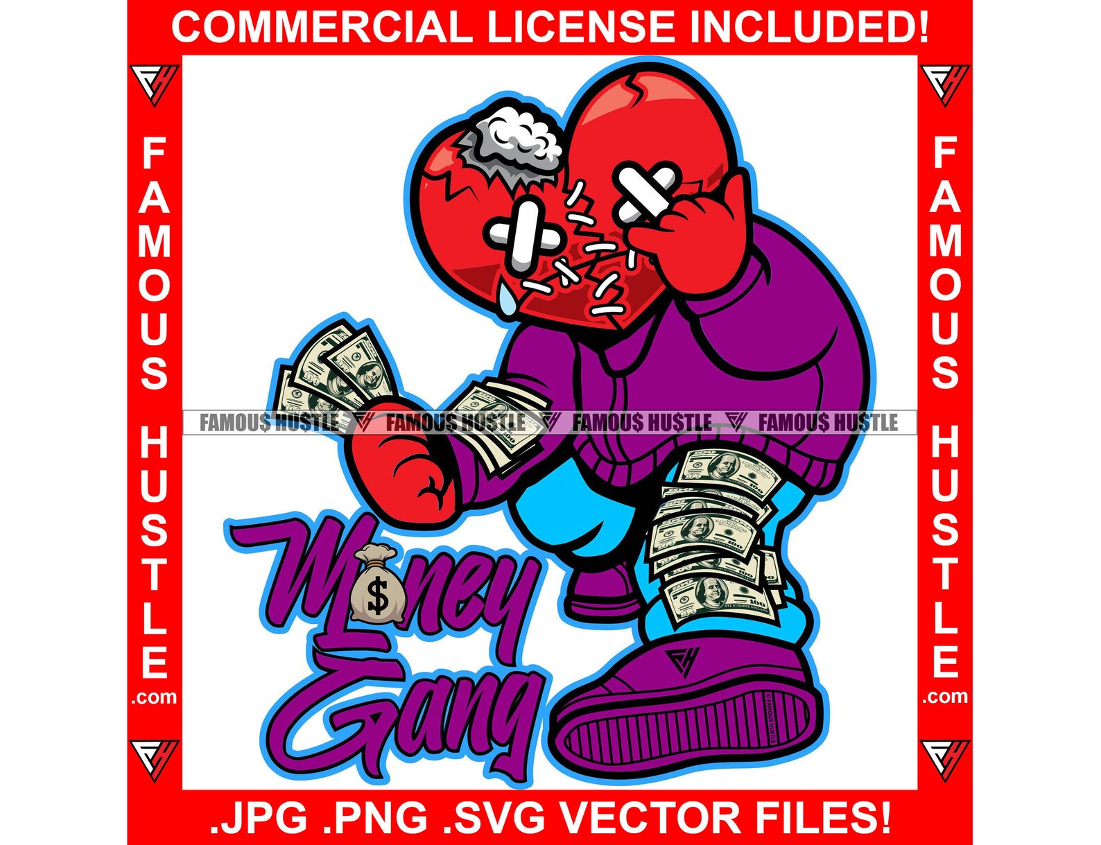 Money Gang Hustle Gangster Broken Heart Middle Finger Heartless Bag ...